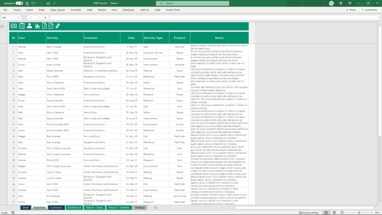 Excel CRM Spreadsheet - Customer Relationship Management