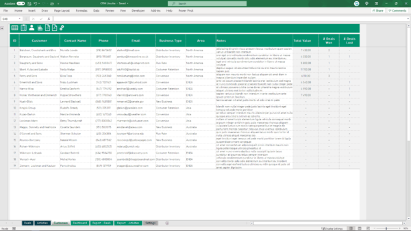 Excel CRM Spreadsheet - Customer Relationship Management