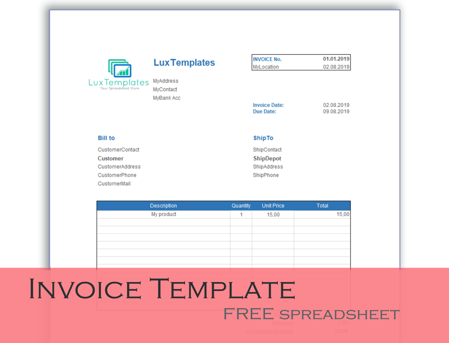 Invoice Templates for Excel - Free Spreadsheet | LuxTemplates