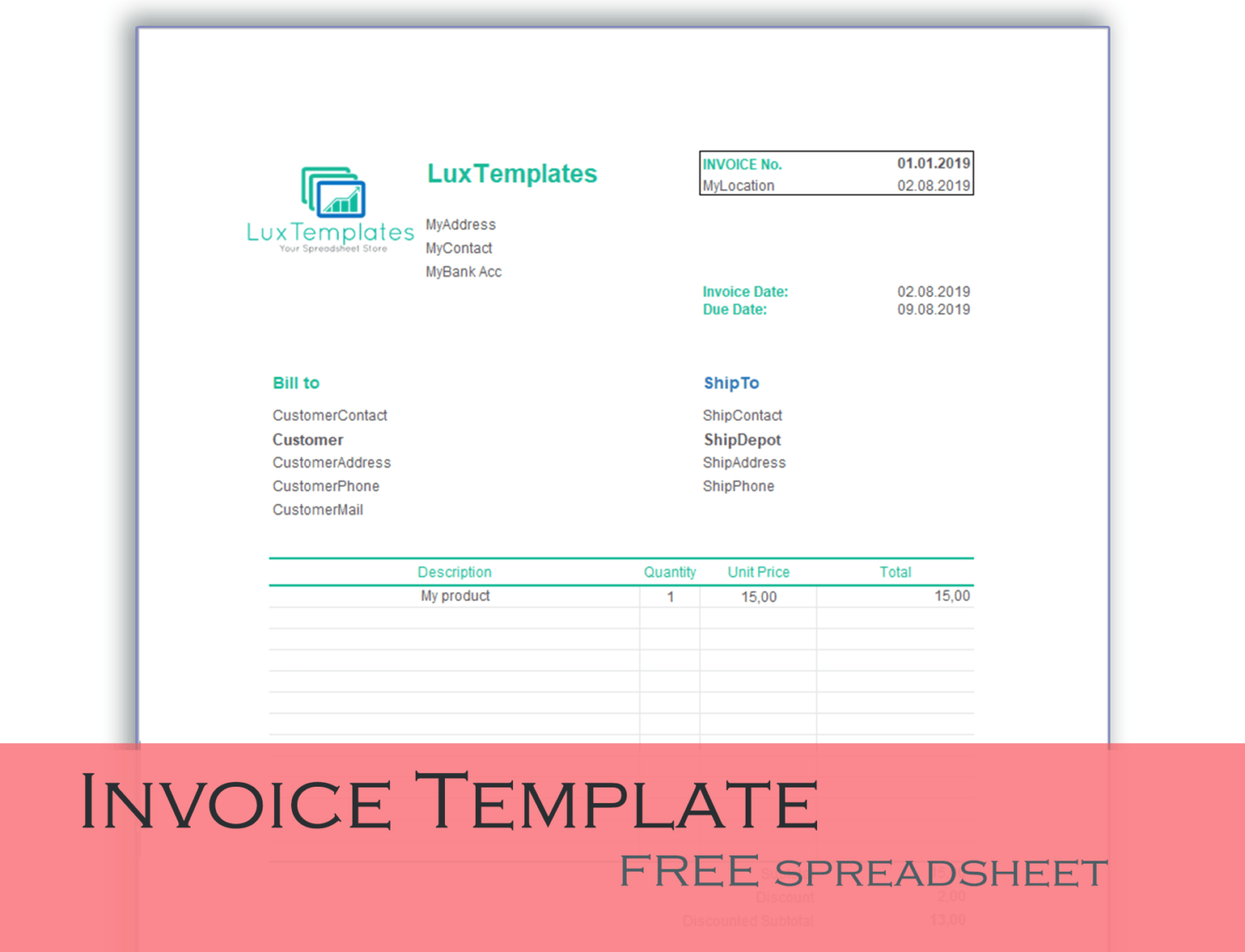 Invoice Templates for Excel - Free Spreadsheet | LuxTemplates
