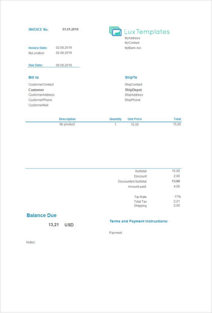 Invoice Templates for Excel - Free Spreadsheet | LuxTemplates