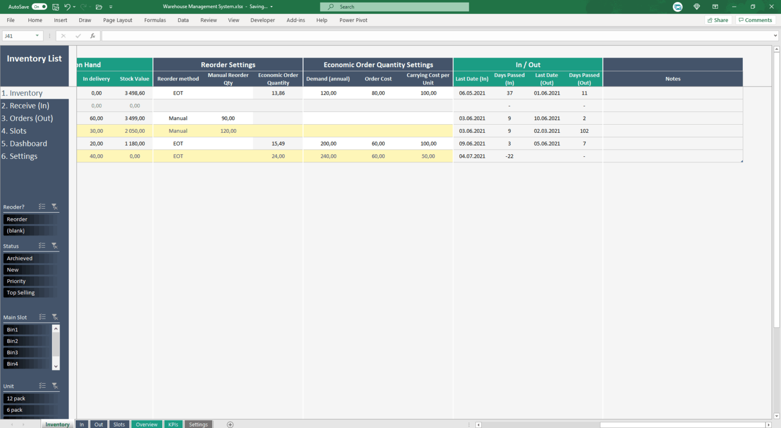 Warehouse Inventory Management - Excel Spreadsheet for Professionals