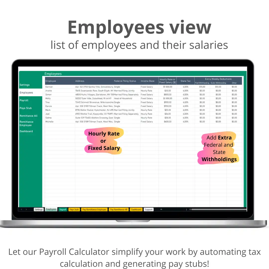 Excel Payroll Calculator with Pay Stubs (Weekly & Monthly)