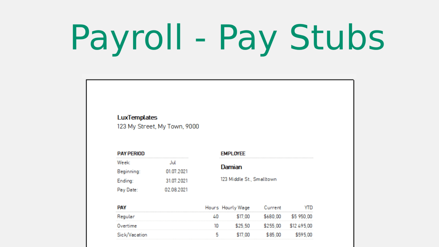 Excel Payroll Calculator with Pay Stubs (Weekly & Monthly)