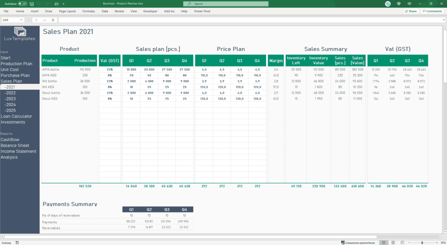 Business & Product Planner - Spreadsheet to plan your finance!