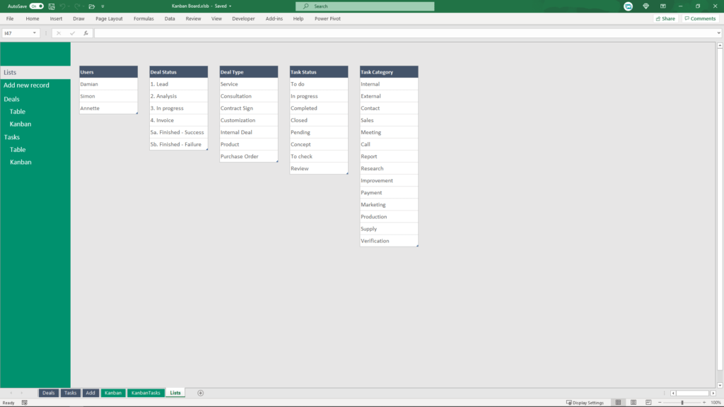 Kanban Board — Lux Templates | Your Spreadsheet Store