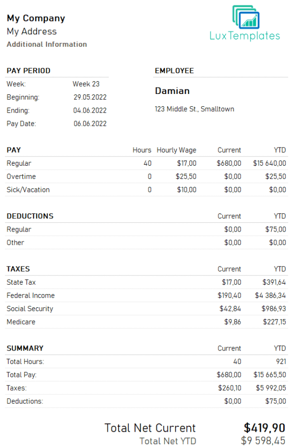 Excel Payroll Calculator with Pay Stubs (Weekly & Monthly)