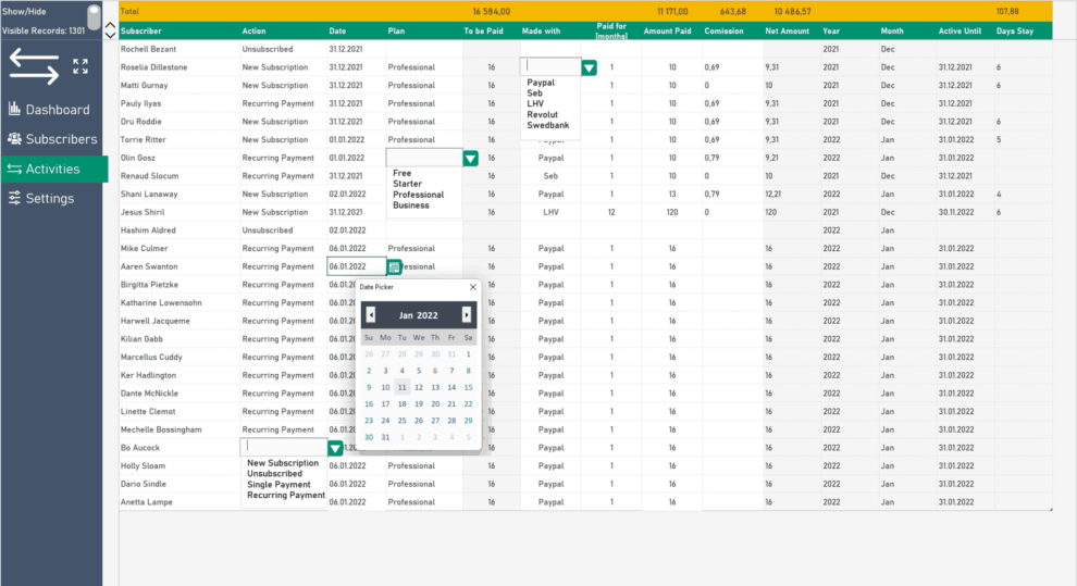Excel Subscription Management — High-End Spreadsheet