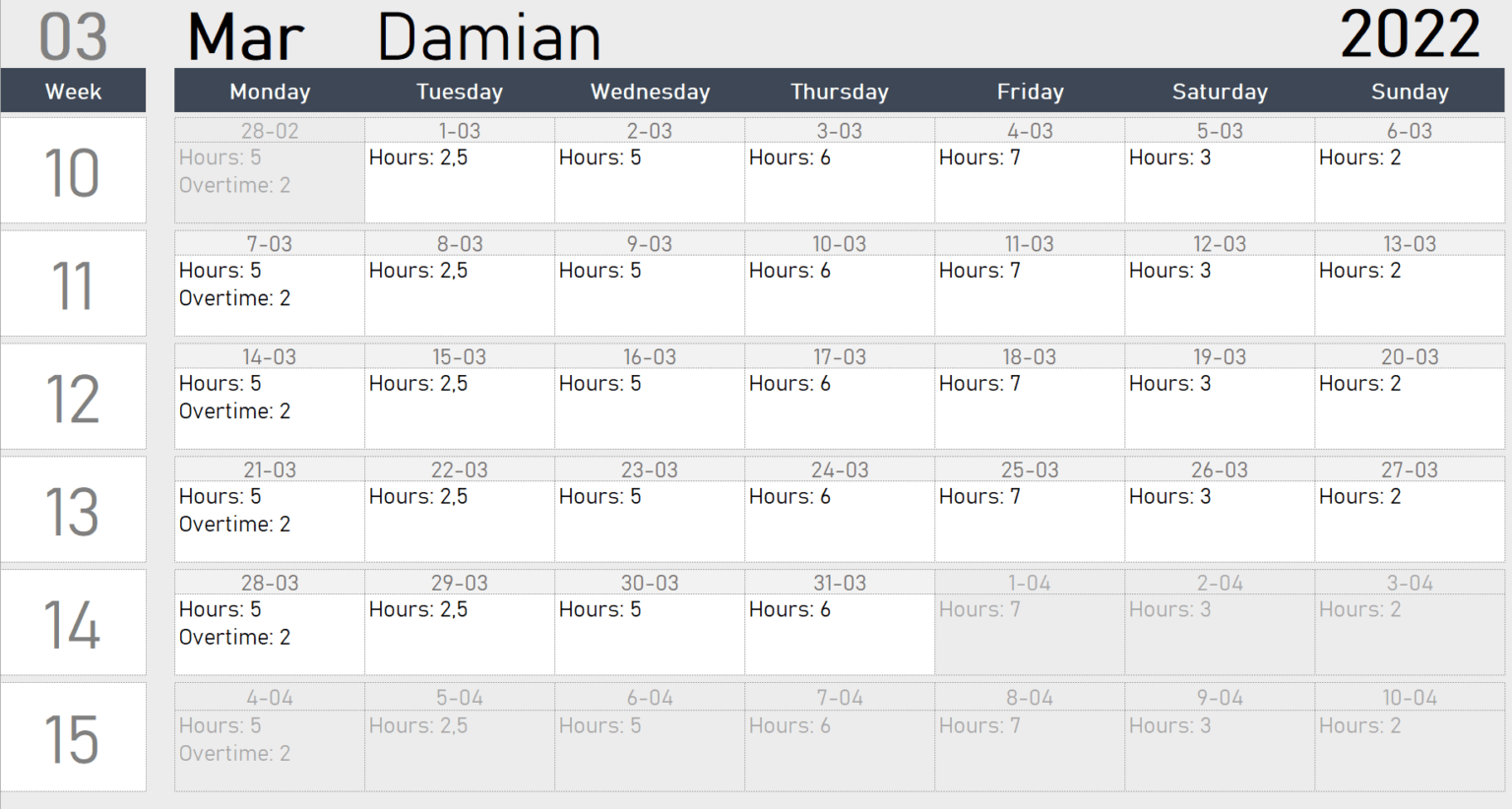 Free Weekly Schedule & Monthly Calendar - Excel Spreadsheet