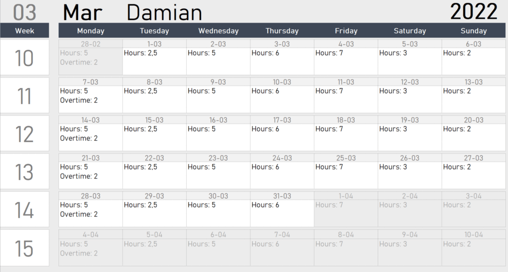 Free Weekly Schedule & Monthly Calendar - Excel Spreadsheet