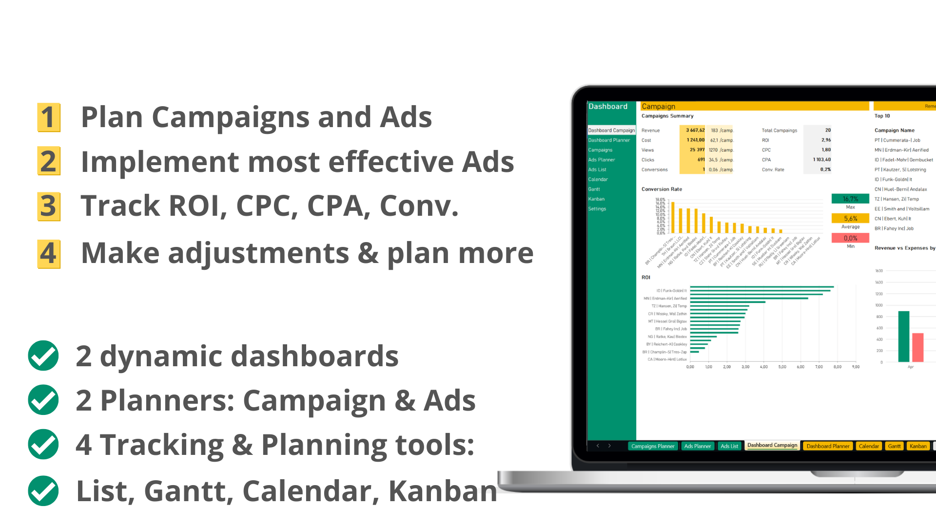 Marketing Campaign Planner & Ads Tracker | Excel Spreadsheet